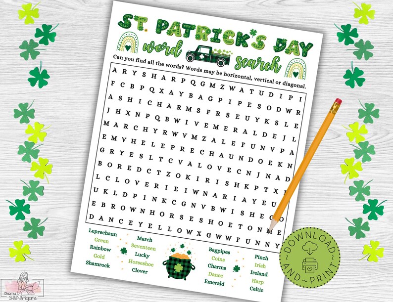 St. Patrick's Day Word Search: Fun Party Game (printable PDF) - Etsy
