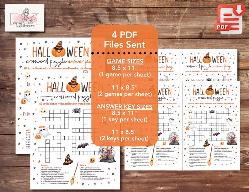 Halloween Crossword Puzzle Game Printable for Kids and Adults ...