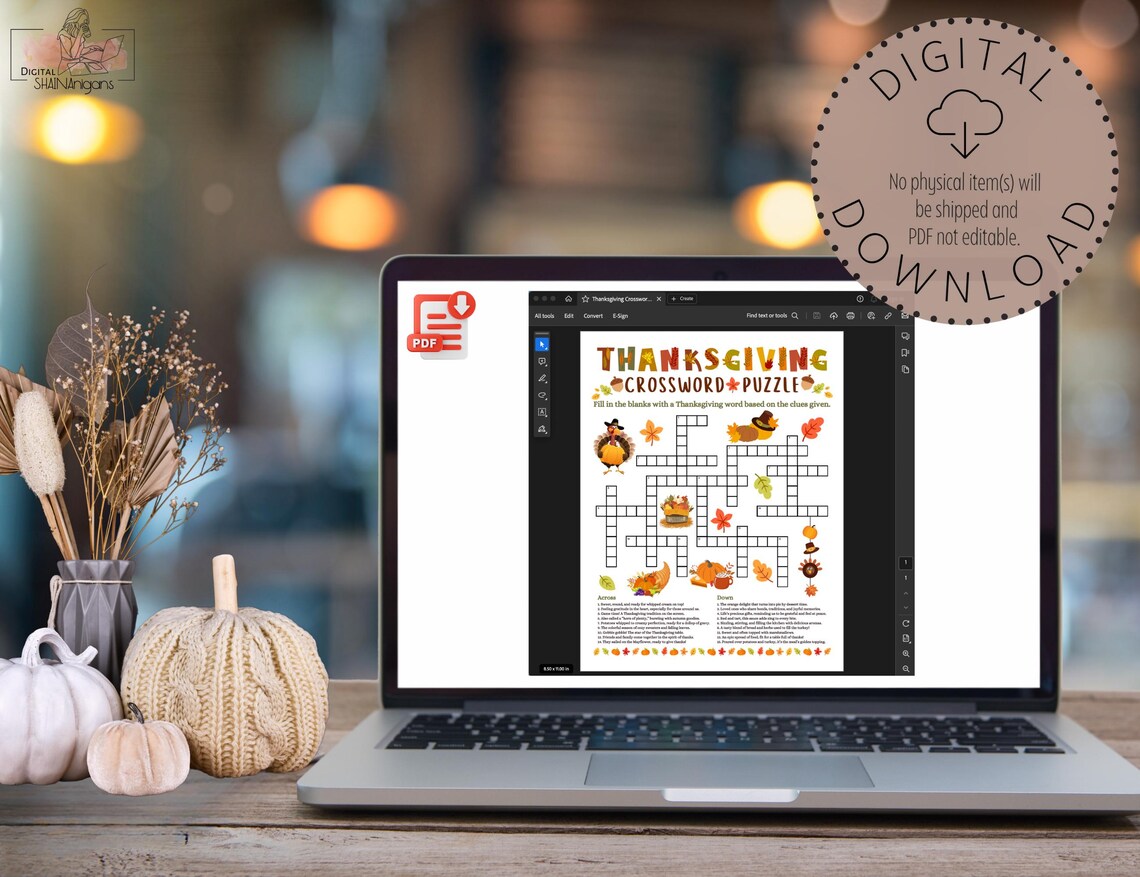 Thanksgiving Crossword Puzzle Game Printable for Kids and Adults ...