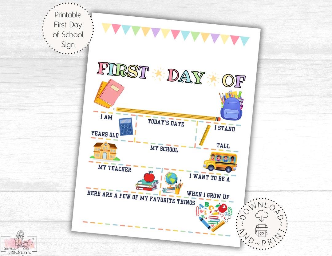 Printable First Day of School Sign, Back to School Printable, School ...