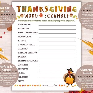 Thanksgiving Word Scramble Game Printable, Thanksgiving Party Game ...