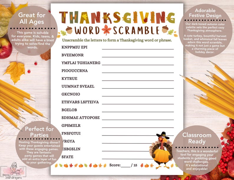 Thanksgiving Word Scramble Game Printable, Thanksgiving Party Game ...
