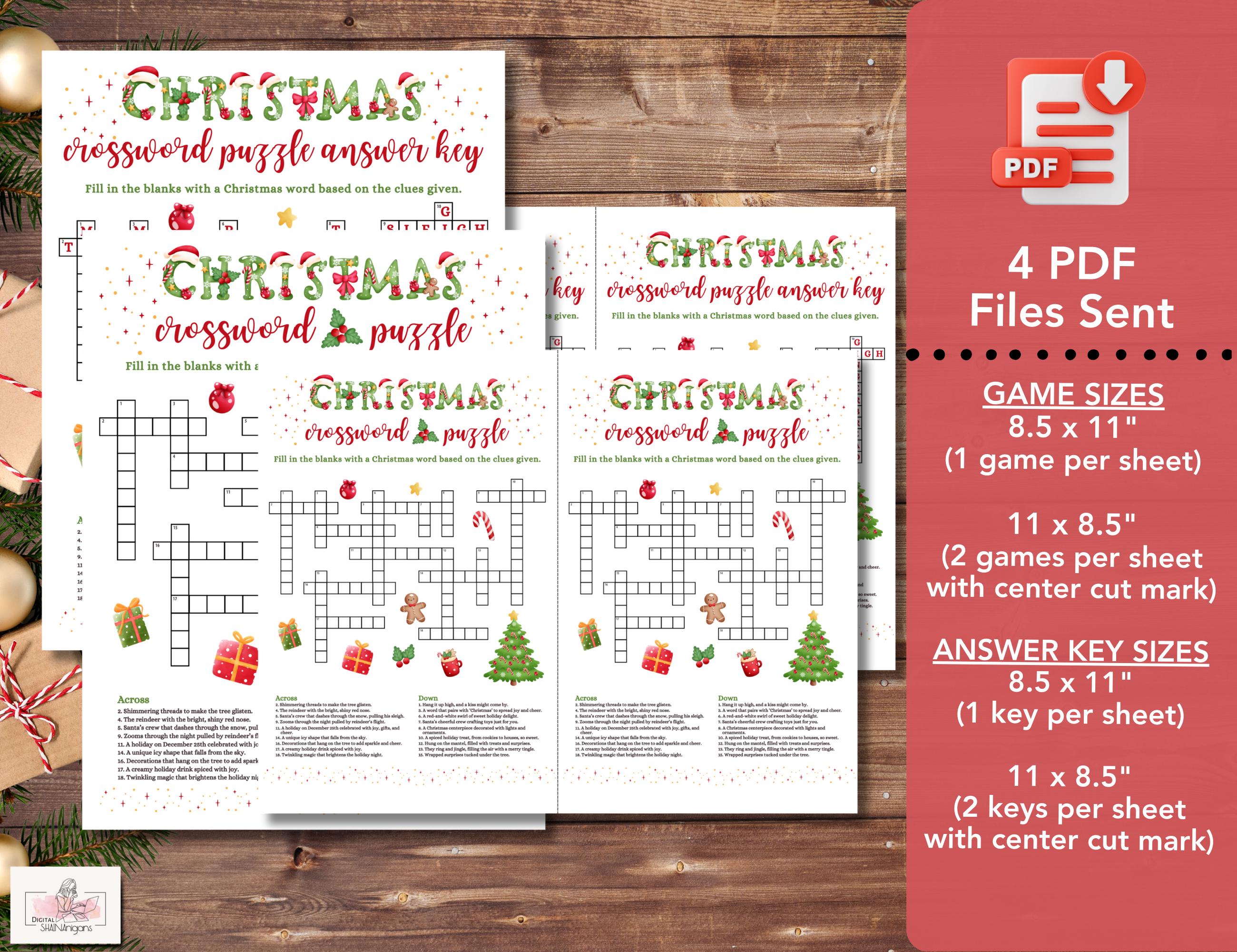 Christmas Crossword Puzzle Game Printable for Kids and Adults ...