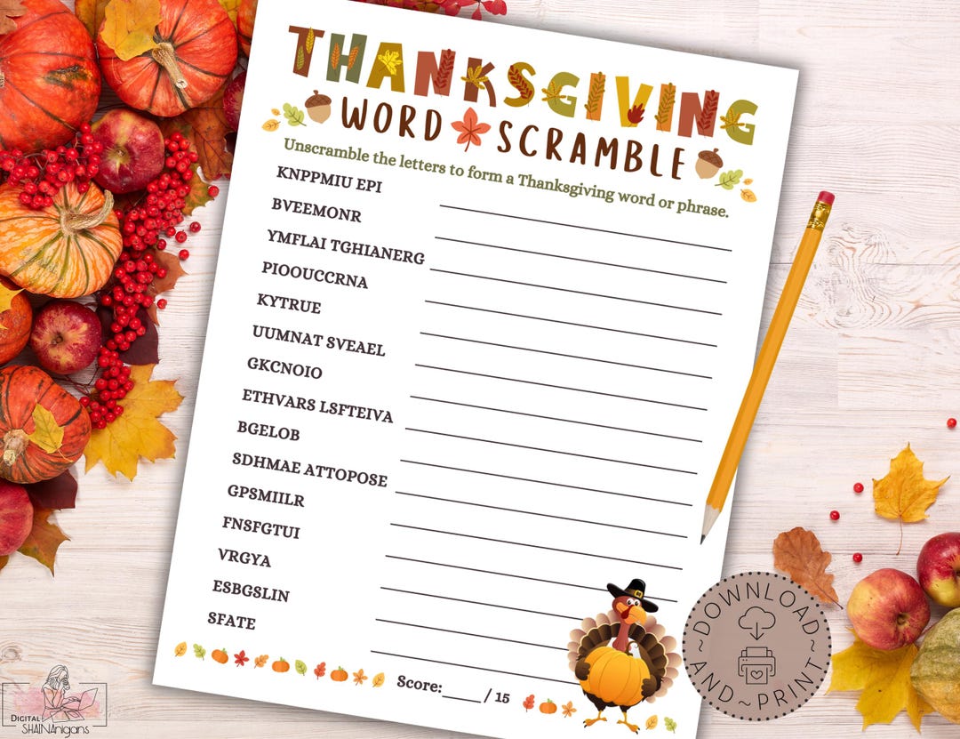 Thanksgiving Word Scramble Game Printable, Thanksgiving Party Game ...