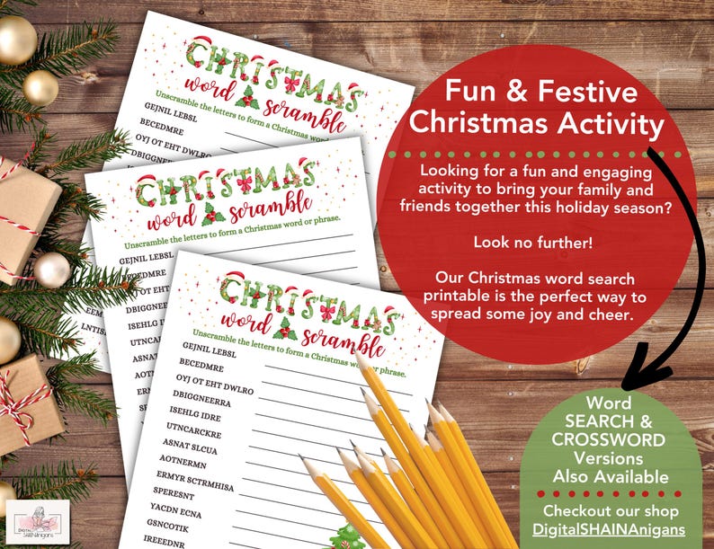 Christmas Word Scramble Game Printable, Christmas Party Game, Word ...