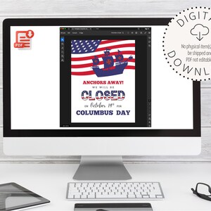 Closed for Columbus Day Sign, Closed on Columbus Day, Columbus Day Sign ...