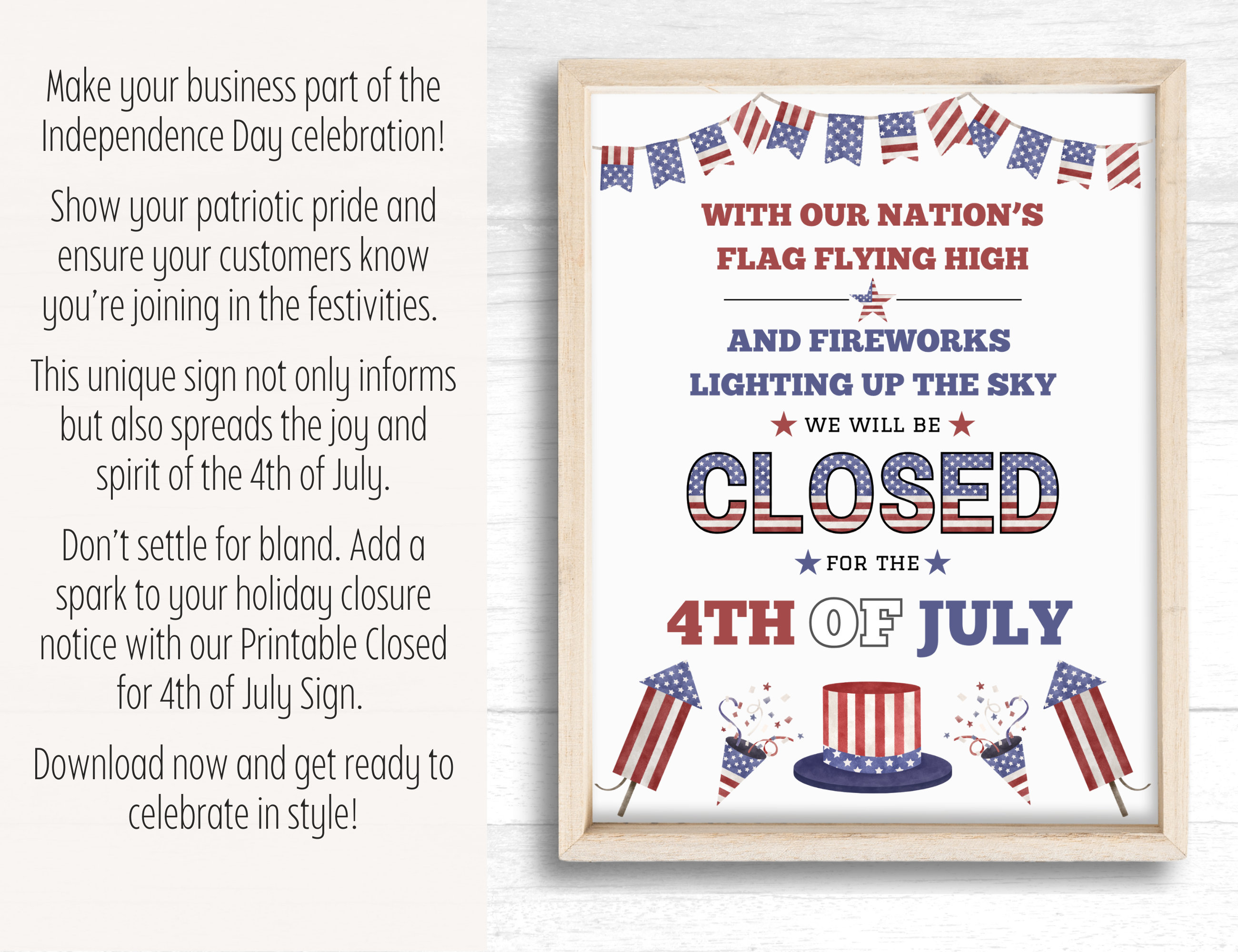 Printable Closed for 4th of July Sign, Closed on July 4th, Closed for ...