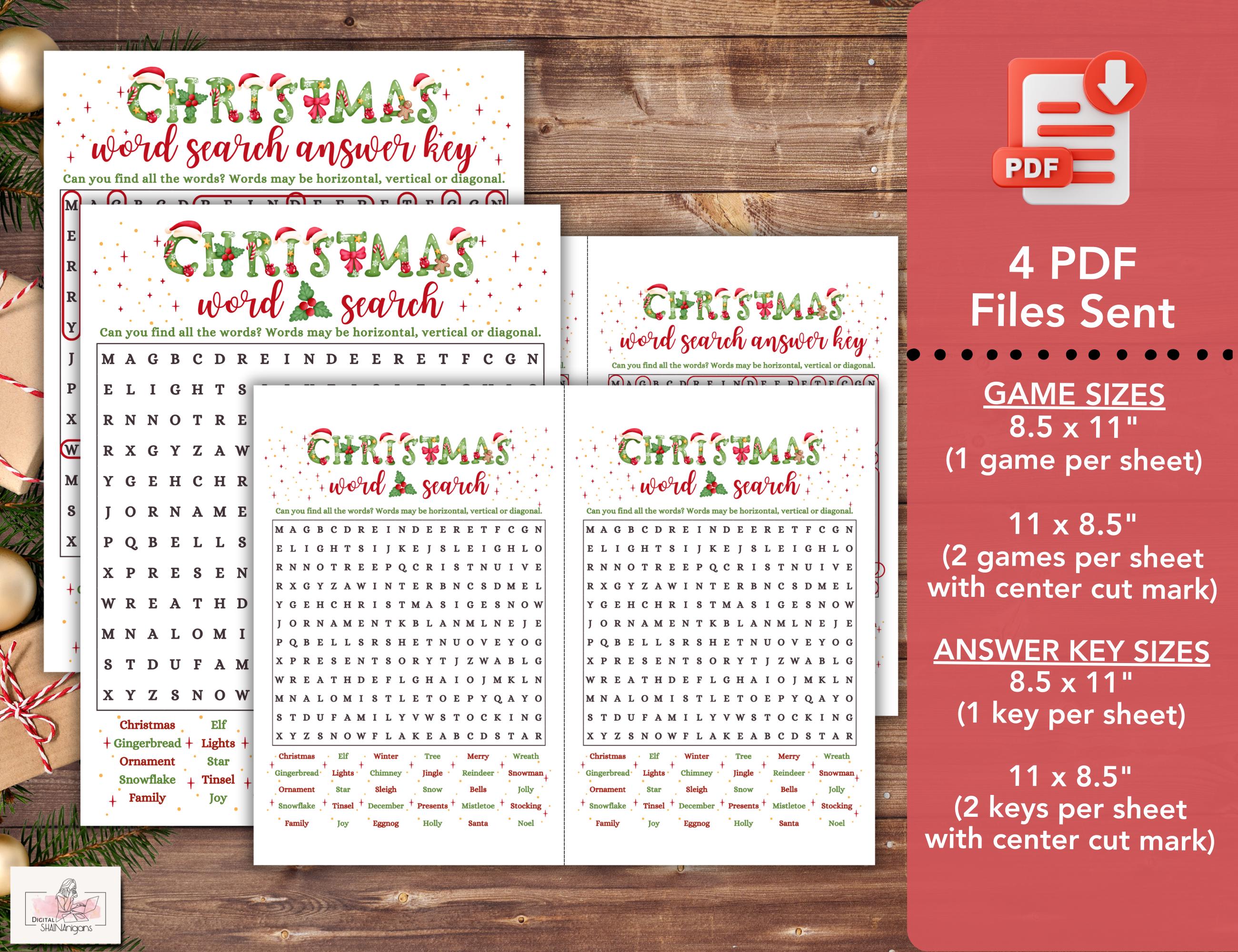 Christmas Word Search Game Printable, Christmas Party Game, Word Search ...