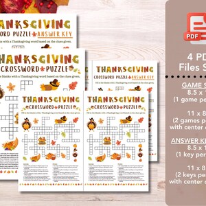 Thanksgiving Crossword Puzzle Game Printable for Kids and Adults ...