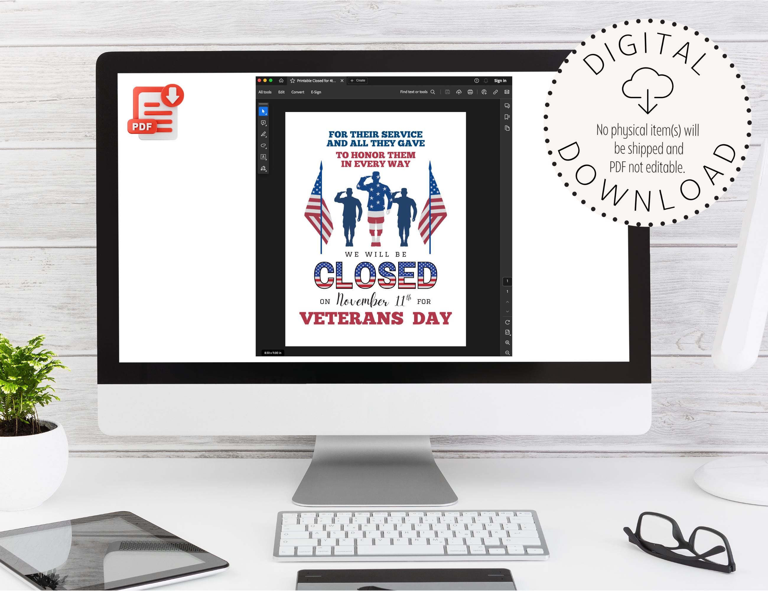 Closed for Veterans Day Sign, Closed on Veterans Day, Veterans Day Sign ...