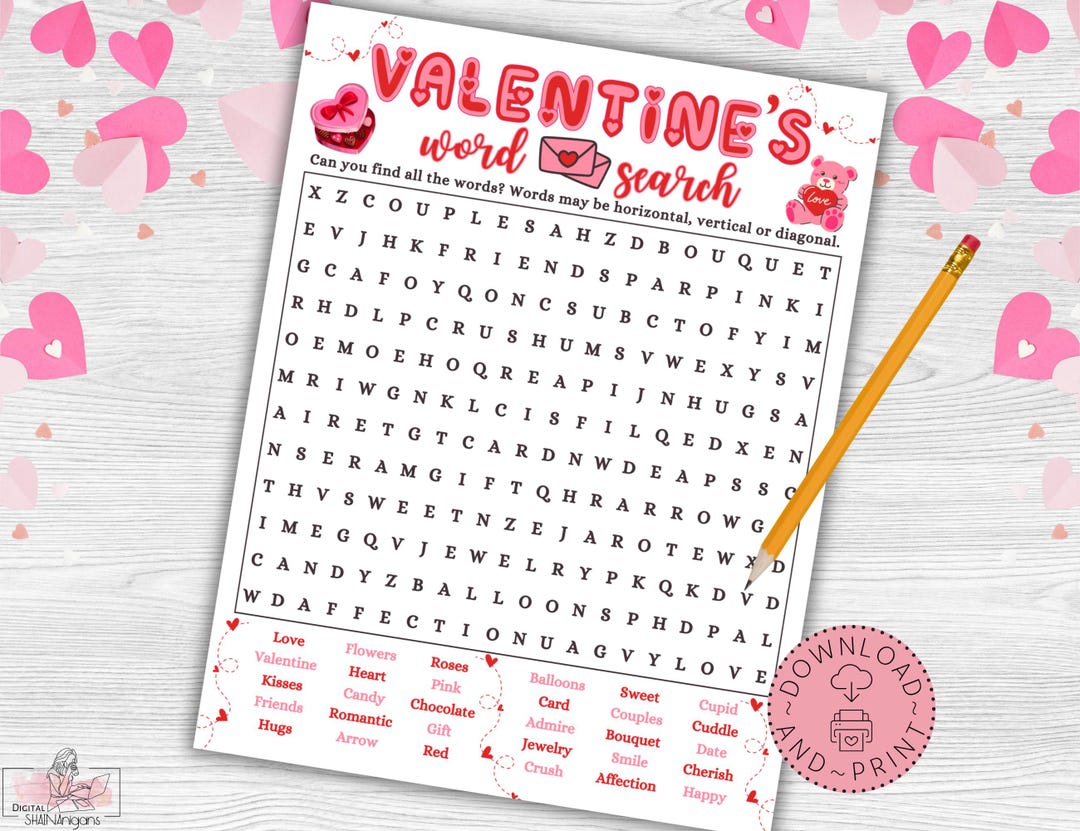 Valentine's Word Search Game Printable, Valentine's Day Party Game ...