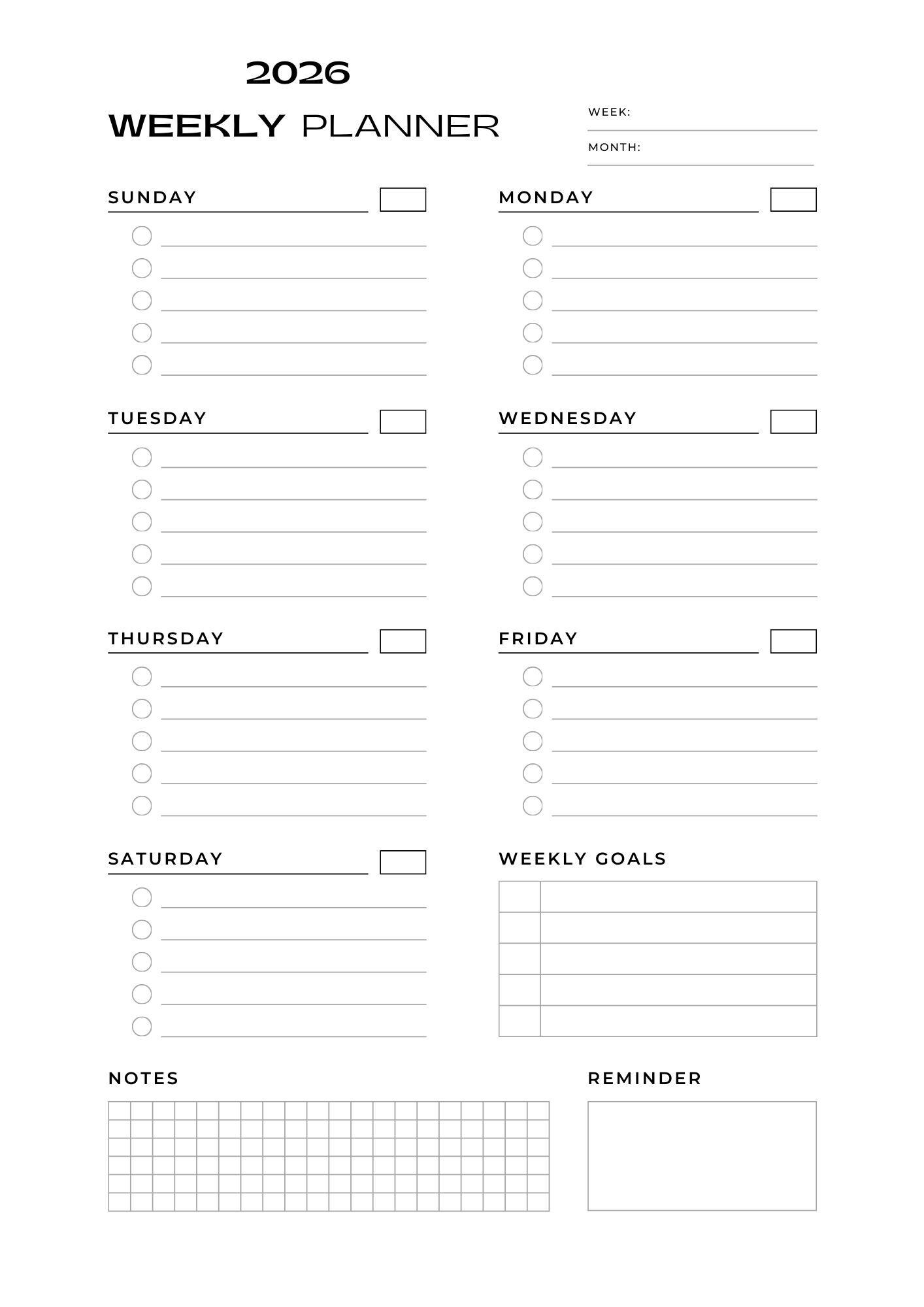 Simple Blank Calendar Universal With No Designs Weekly - Etsy
