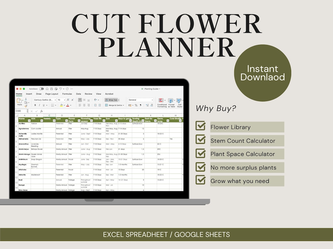 Cutting Garden Planner Spreadsheet Cut Flower Garden Layout Planner ...