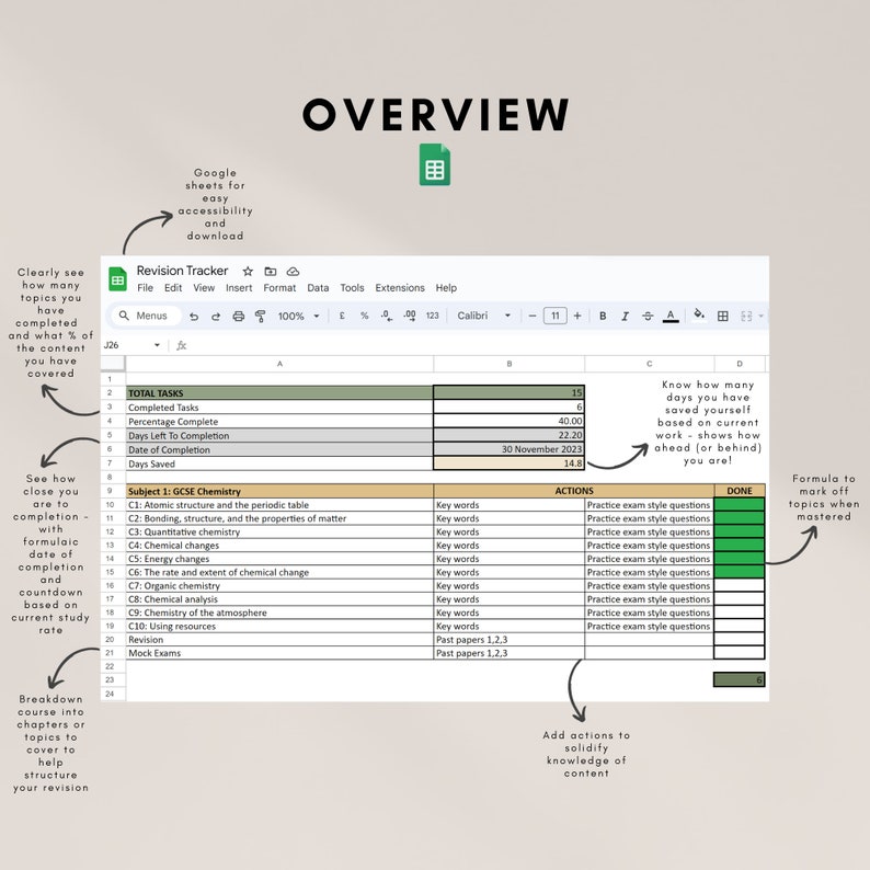 Revision Study Checklist: Google Sheets/excel Planner (digital Download) - Etsy
