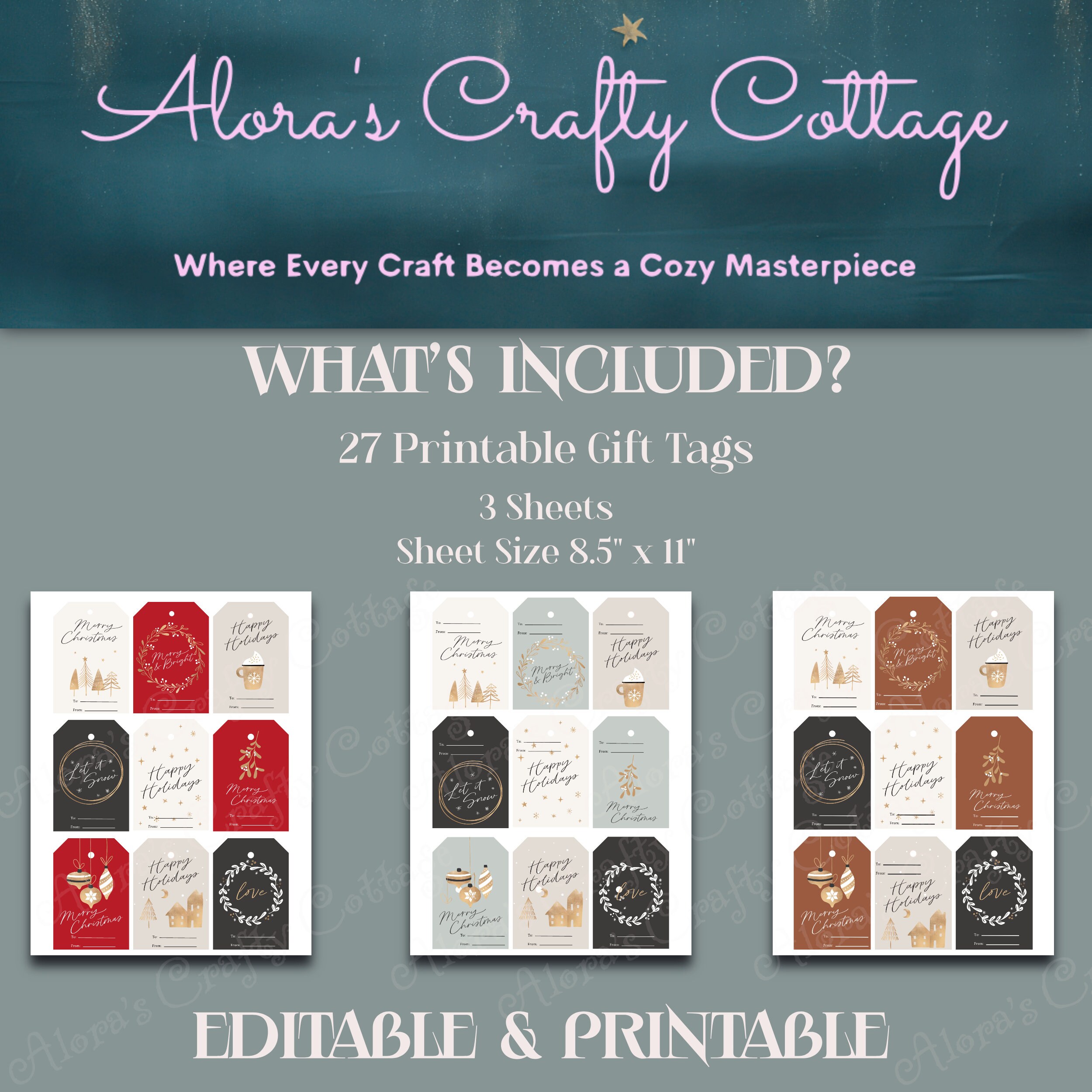 Printable Editable Christmas Gift Tags 27 Total - Etsy