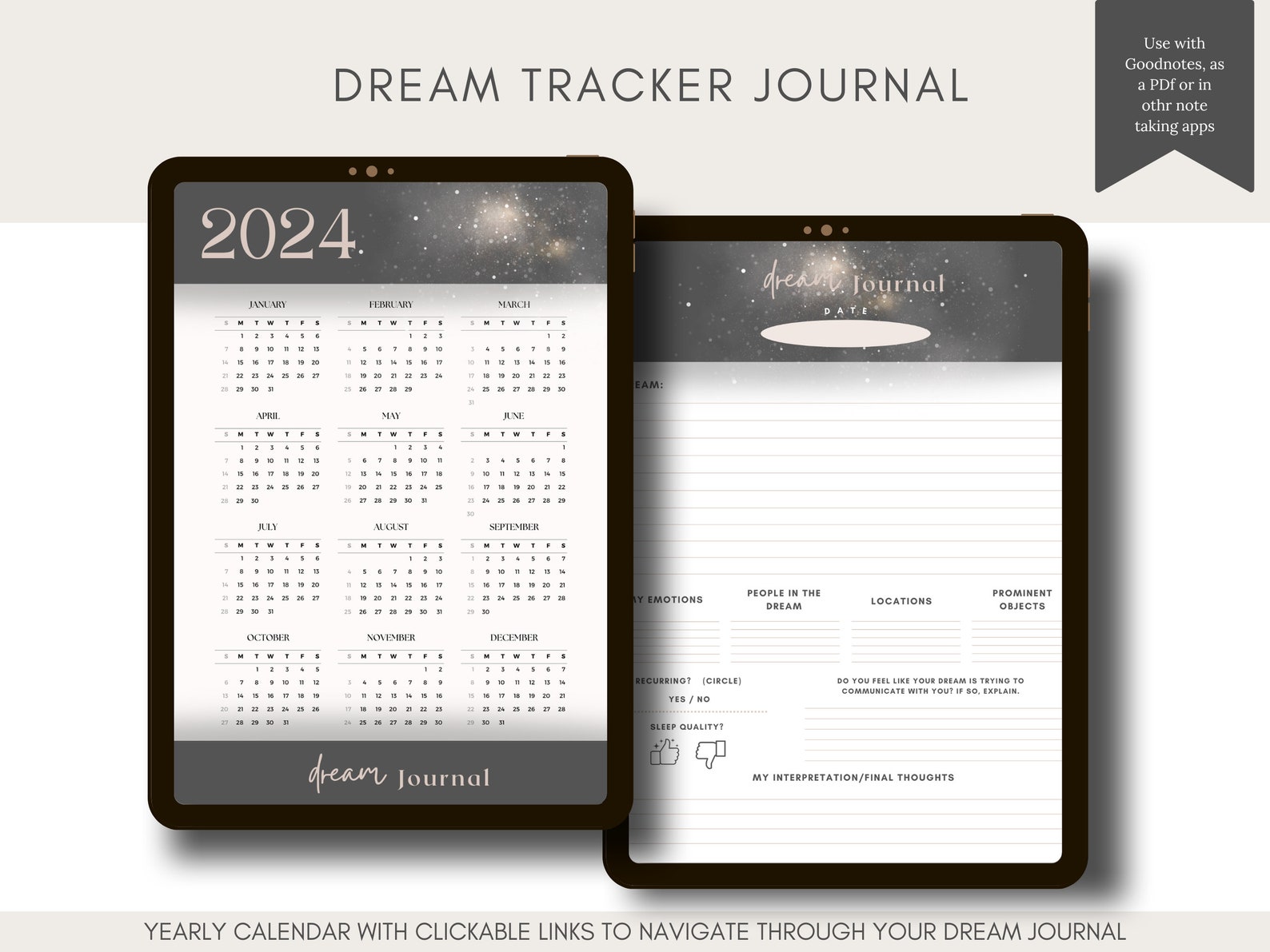 Digital Dream Journal Printable | Daily Dream Tracker | Digital Sleep ...