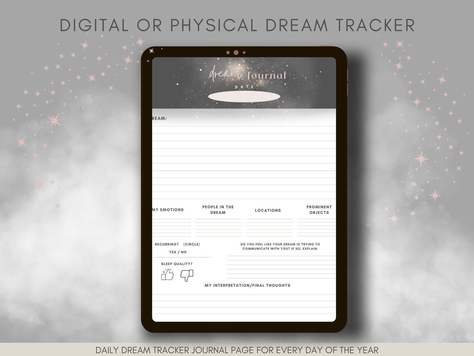 Digital Dream Journal Printable | Daily Dream Tracker | Digital Sleep ...