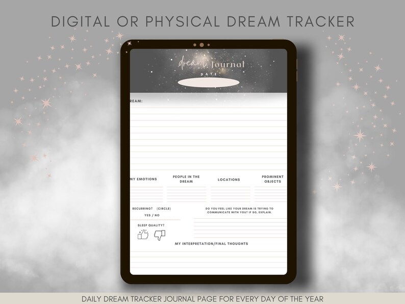 Digital Dream Journal Printable | Daily Dream Tracker | Digital Sleep ...