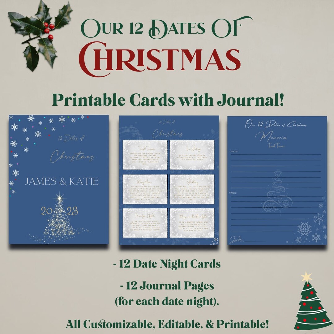 Christmas Date Night Cards With Journal (printable, Editable) - Etsy