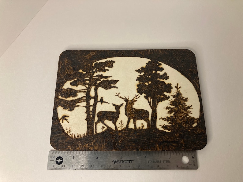 Pyrography Hand Burned Deer Nature Scene - Etsy