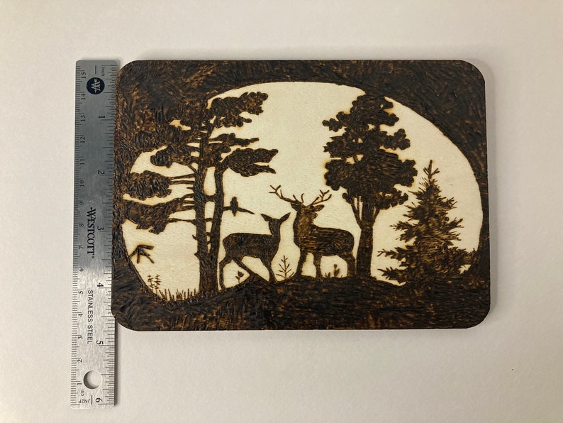 Pyrography Hand Burned Deer Nature Scene - Etsy