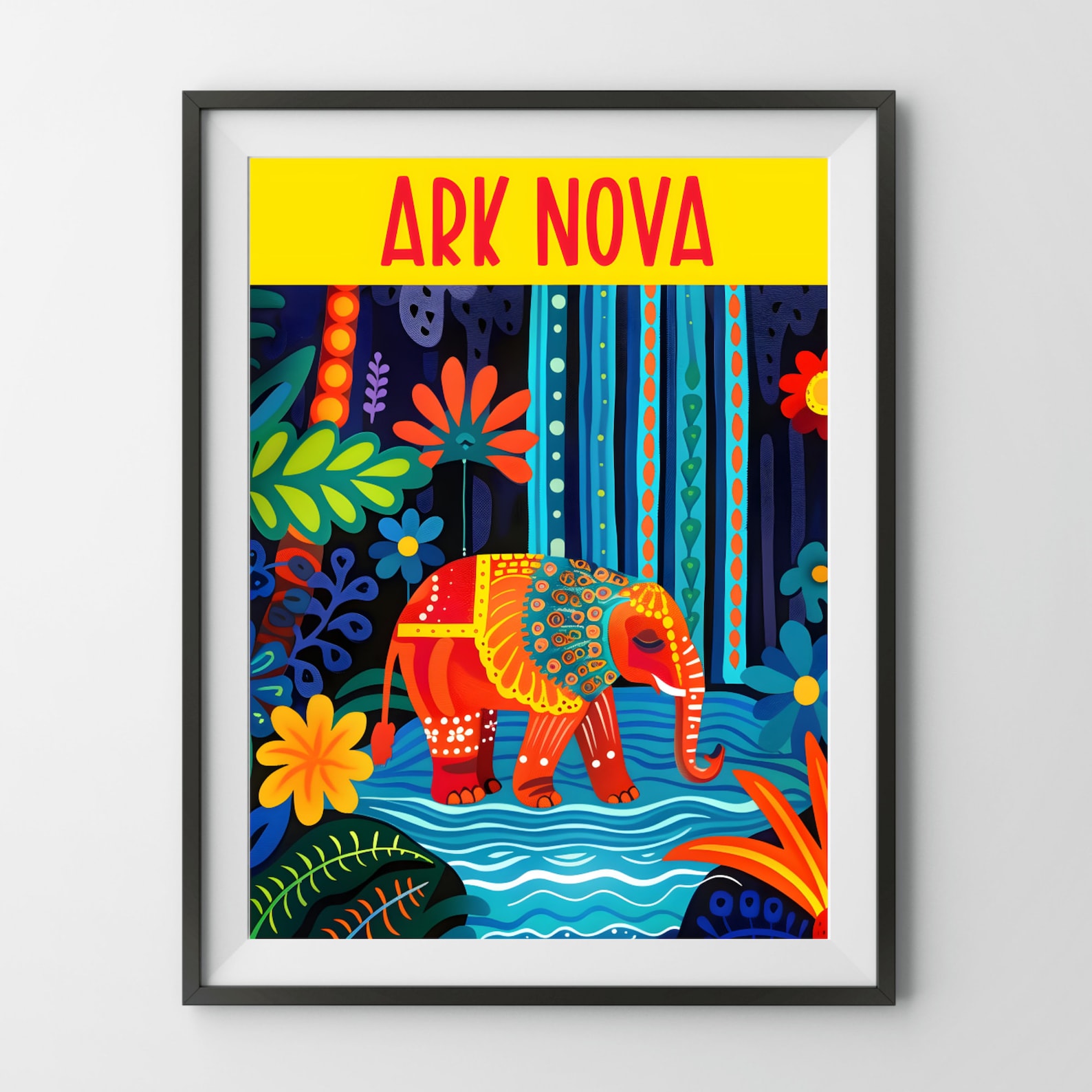 Ark Nova Board Game Poster, Traditional African Art Elephant Waterfall ...