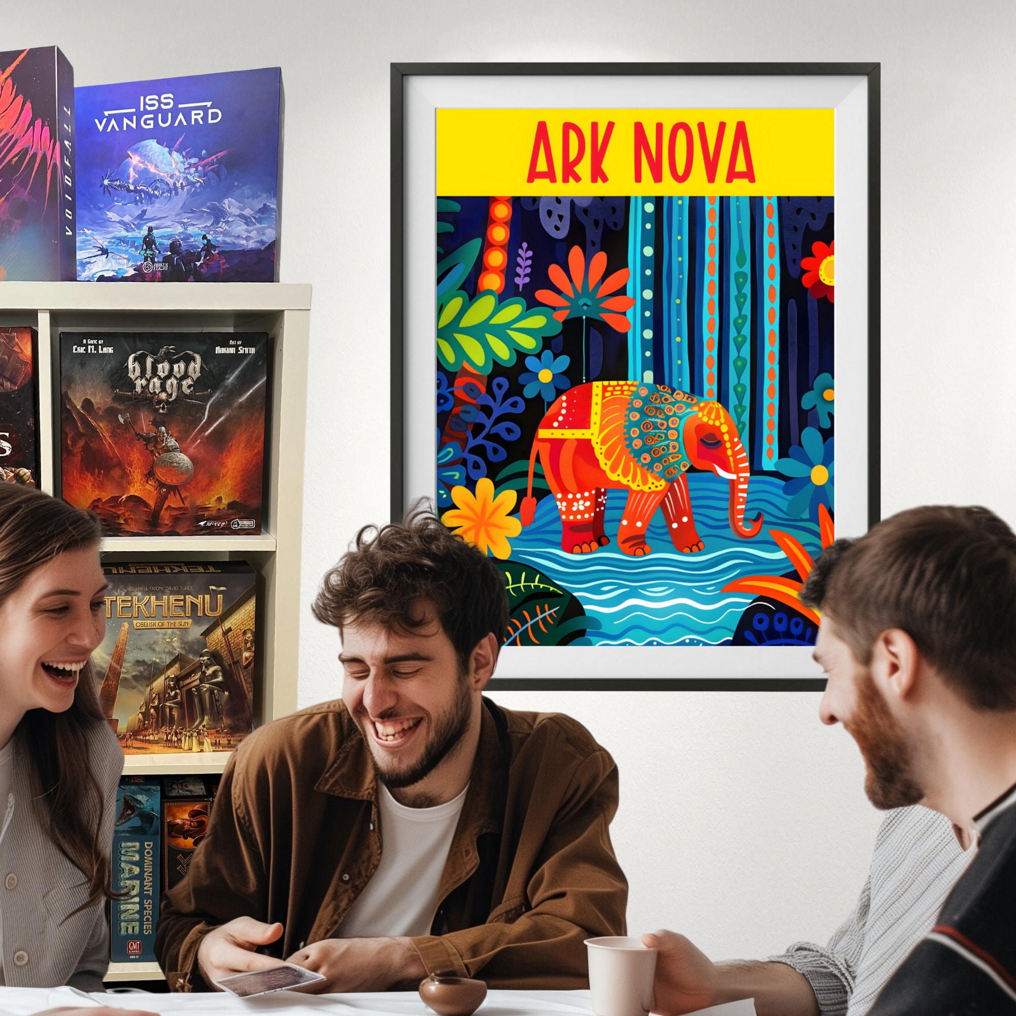 Ark Nova Board Game Poster, Traditional African Art Elephant Waterfall ...