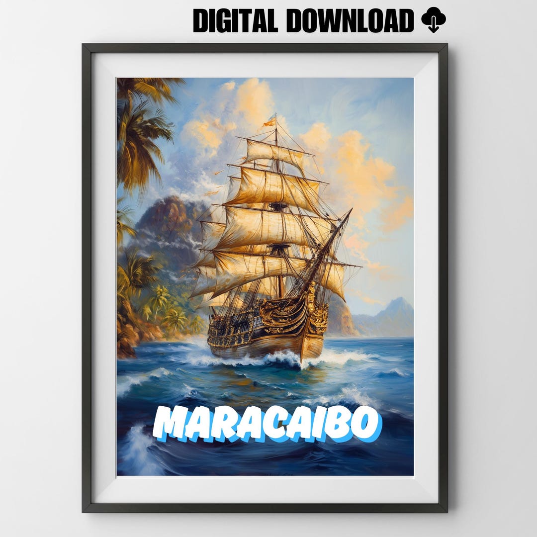 Maracaibo Digital Board Game Poster, Ship Caribean Painting Print Wall ...