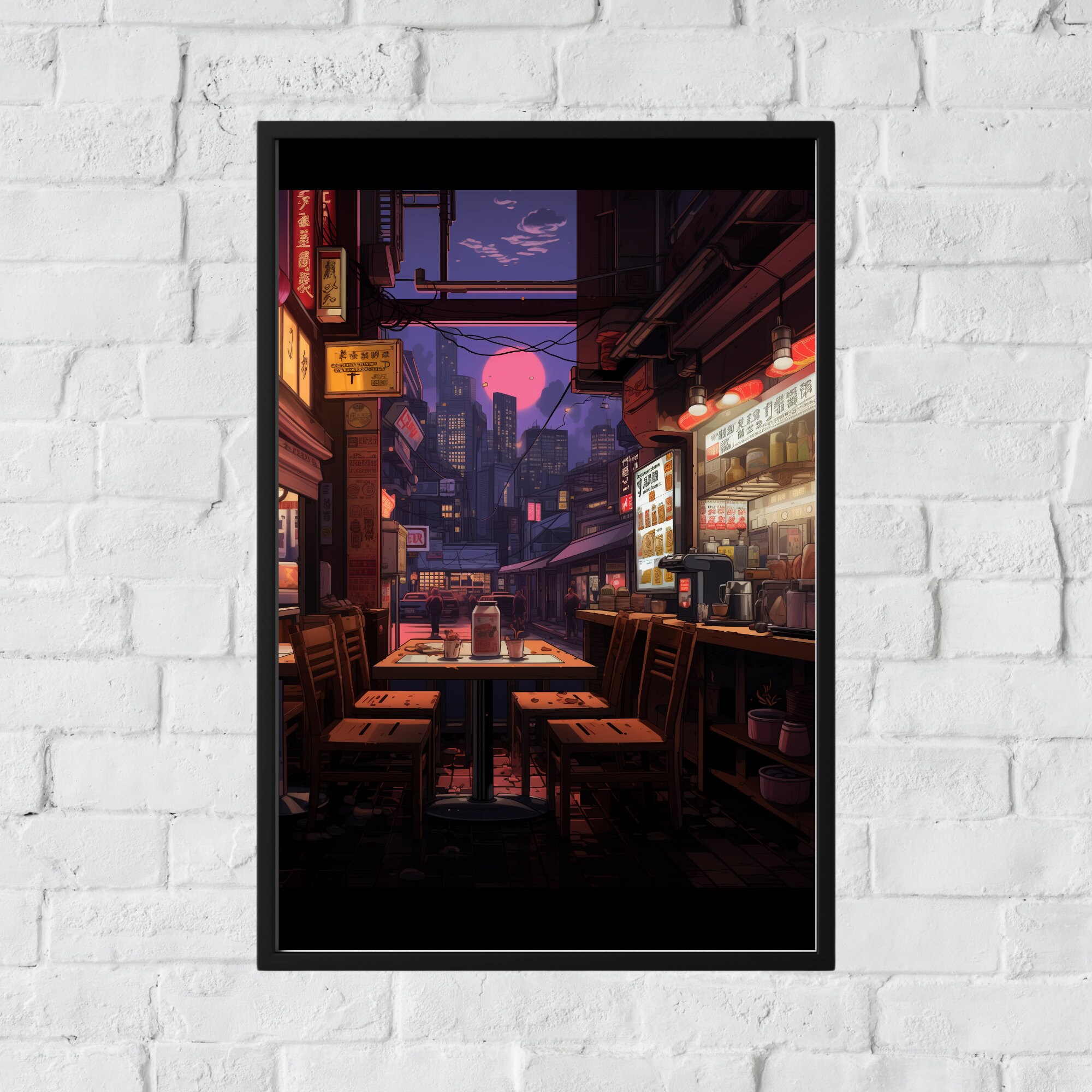 Ramen Shop Night Poster, Cyberpunk Wall Art Cozy Cafe Studio Ghibli ...