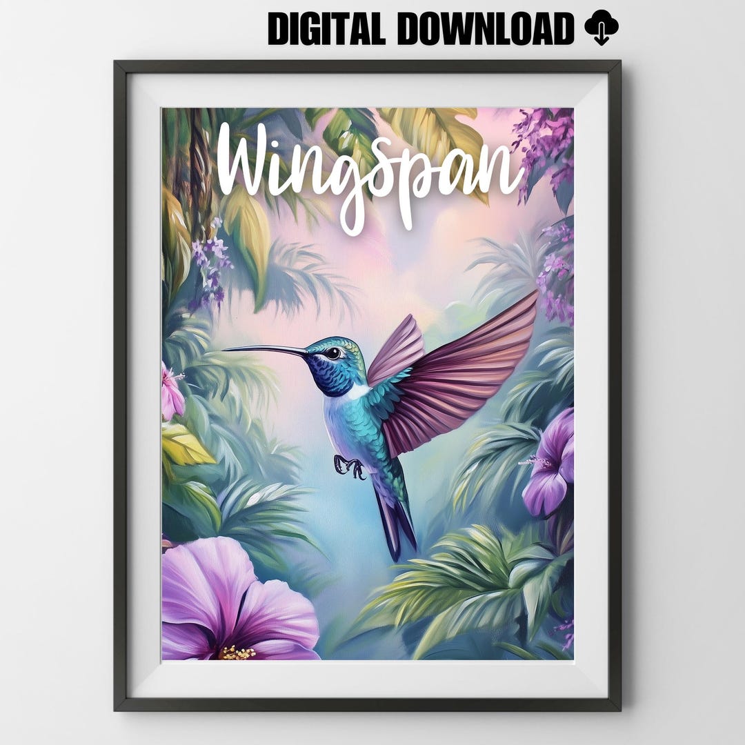 Wingspan Digital Board Game Poster, Humming Bird Flowers Painting Print ...