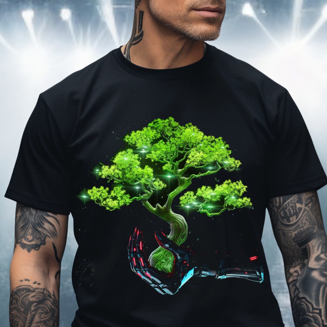 Cyborg Robot Hand Growing Japanese Bonsai Tree Shirt, Android Robotic ...