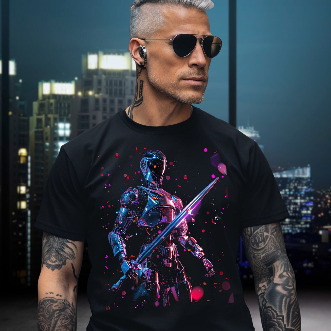 Cyberpunk Robot Sword Shirt, Transhuman Game Art Film 2077 Futuristic ...