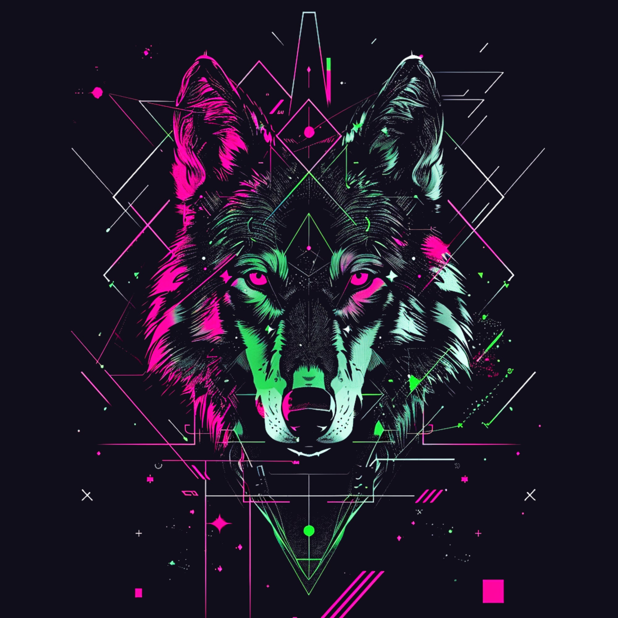 Cybergoth Synthwave Wolf, Dog Cyberpunk Goth Alternative Punk Geometric ...