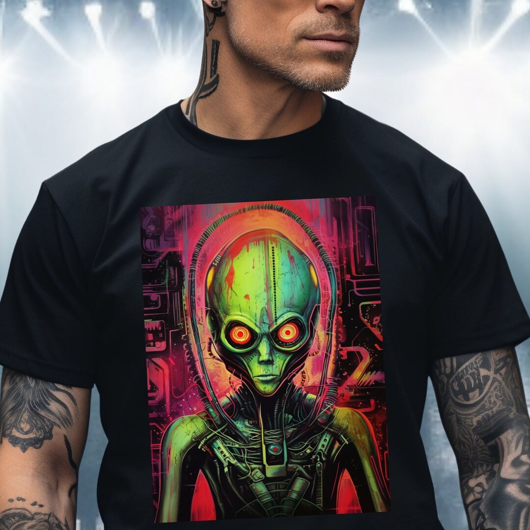 Green Alien Art Shirt, UFO Alien Art Goth Industrial Clothing Terror ...