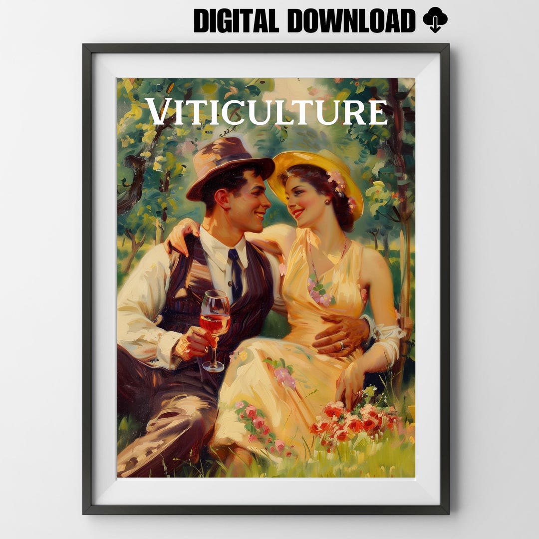 Viticulture Digital Board Game Poster, Vineyard Wine Couple Love Winery ...