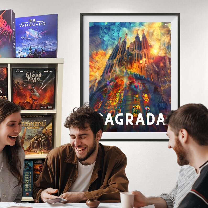 Sagrada Board Game Digital Poster, Barcelona Cathedral Familia Fun ...