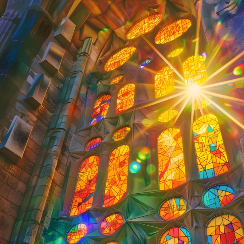 Sagrada Board Game Poster, Stained Glass Cathedral Gaudi Dice Family ...