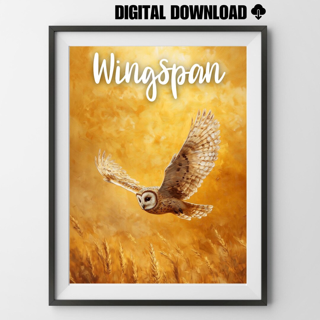 Wingspan Digital Board Game Poster, Owl Bird Field Painting Print Wall ...