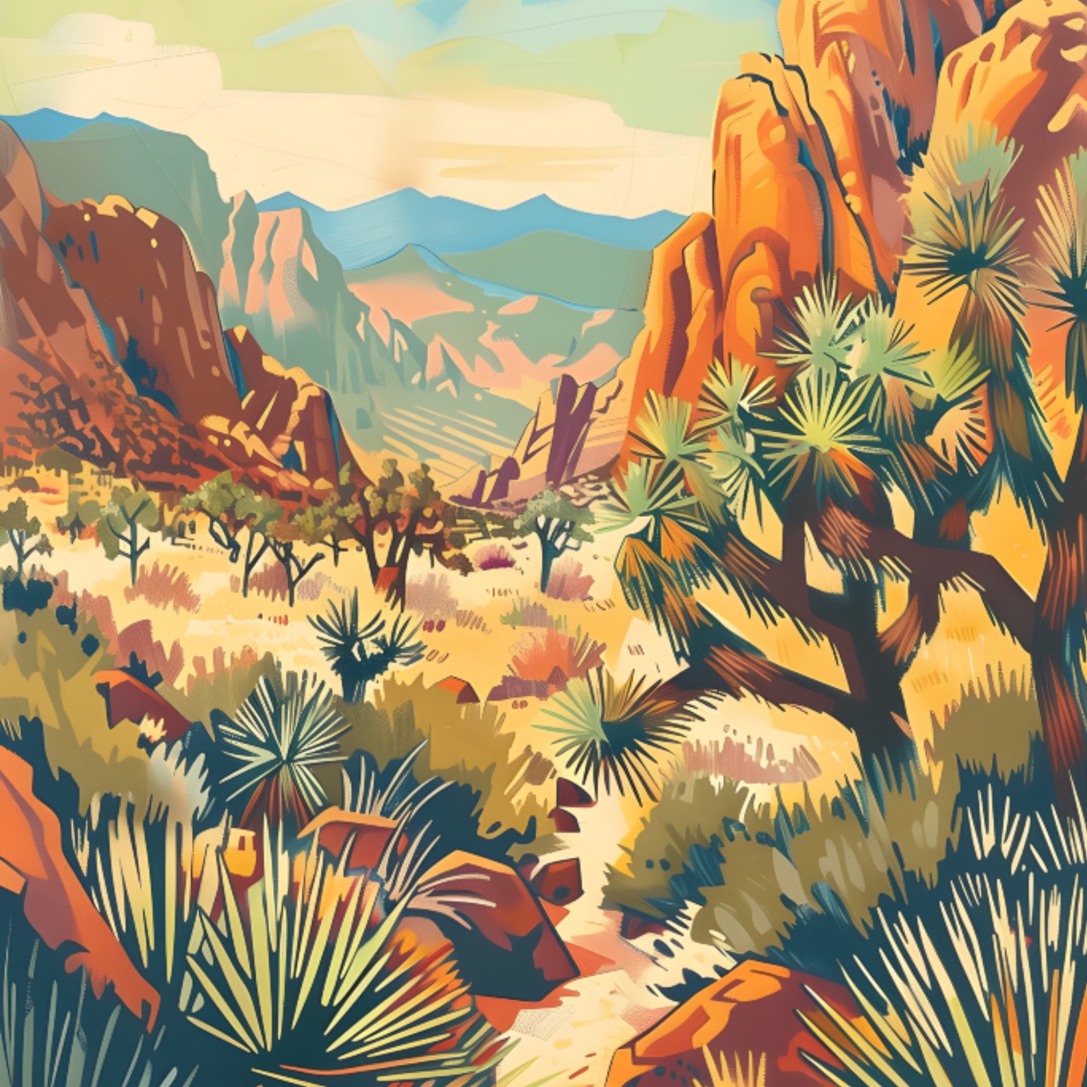 Parks Board Game Poster, Joshua Tree National Park Painting Print Wall ...