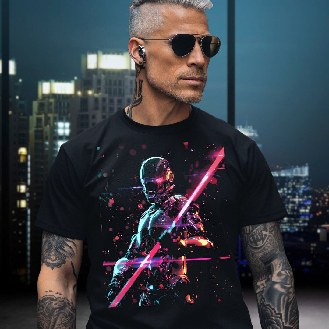 Cyberpunk Robot Lightsaber Shirt, Transhuman Game Art Film 2077 ...