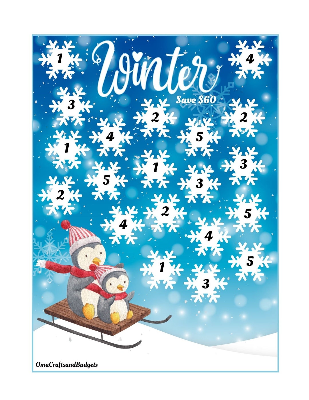 Winter Sledding Savings Challenge Printable - Etsy