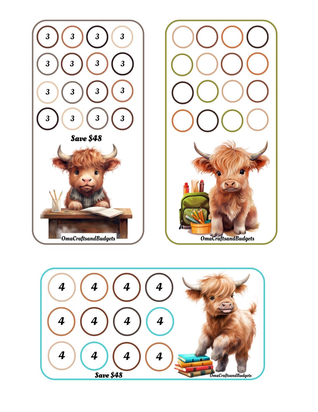 Highland Cow Back to School Mini Savings Challenges - Etsy