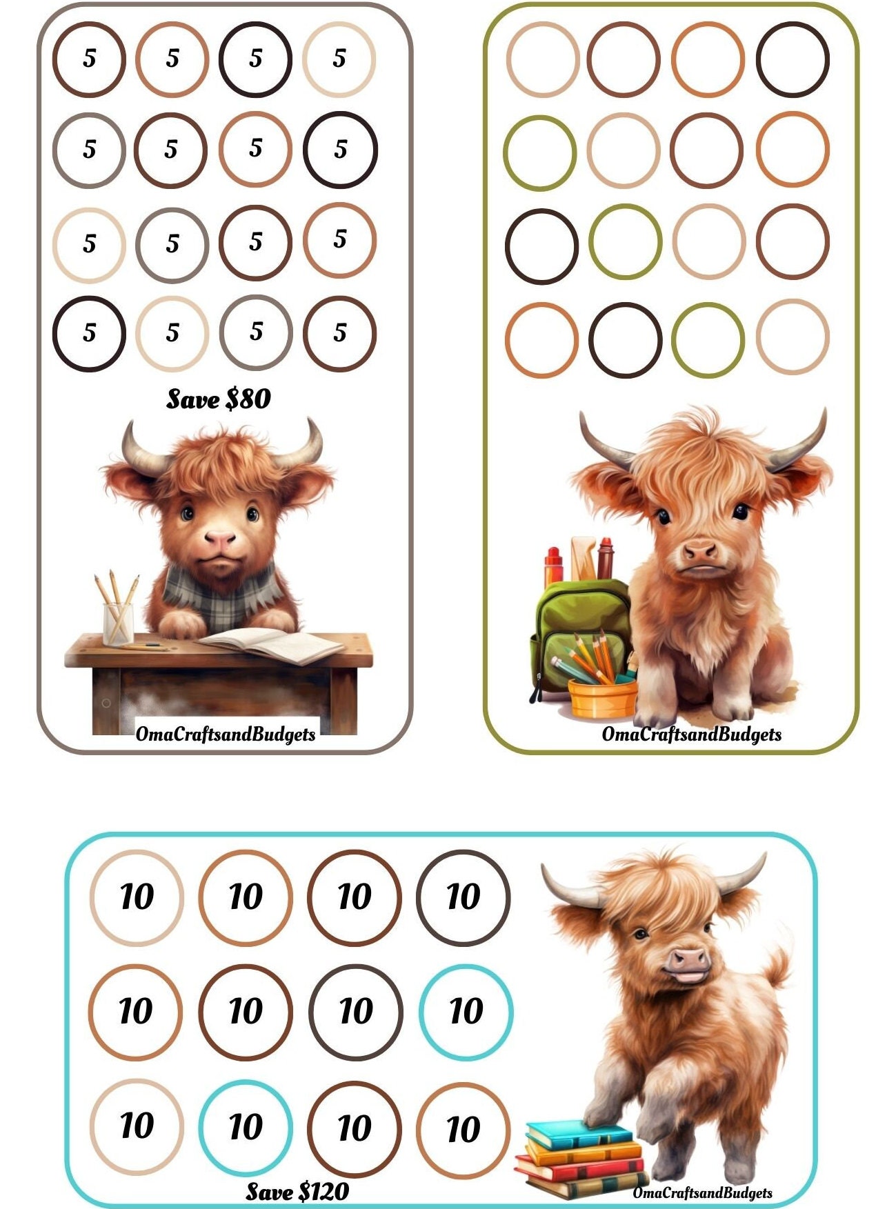 Highland Cow Back to School Mini Savings Challenges - Etsy