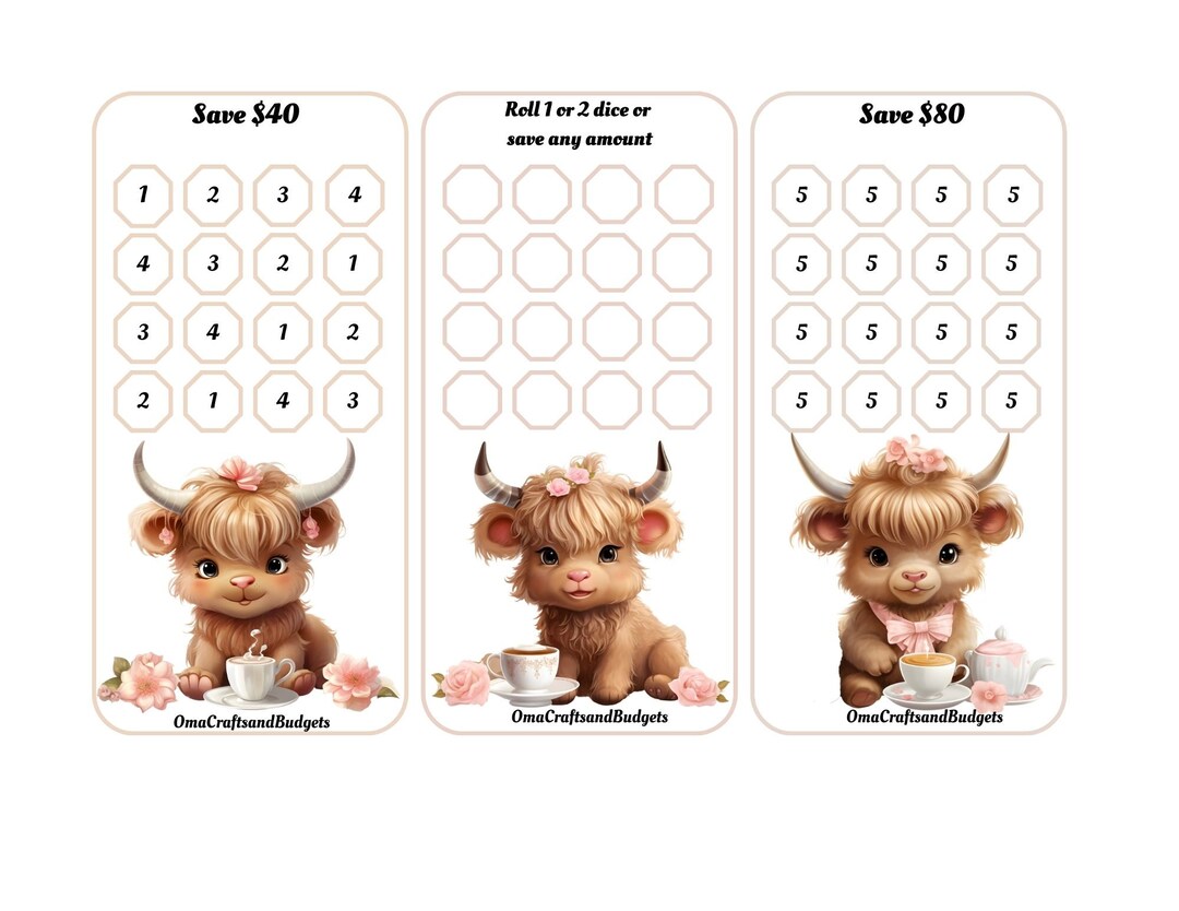 Highland Cow Tea Time Mini Savings Challenges - Etsy