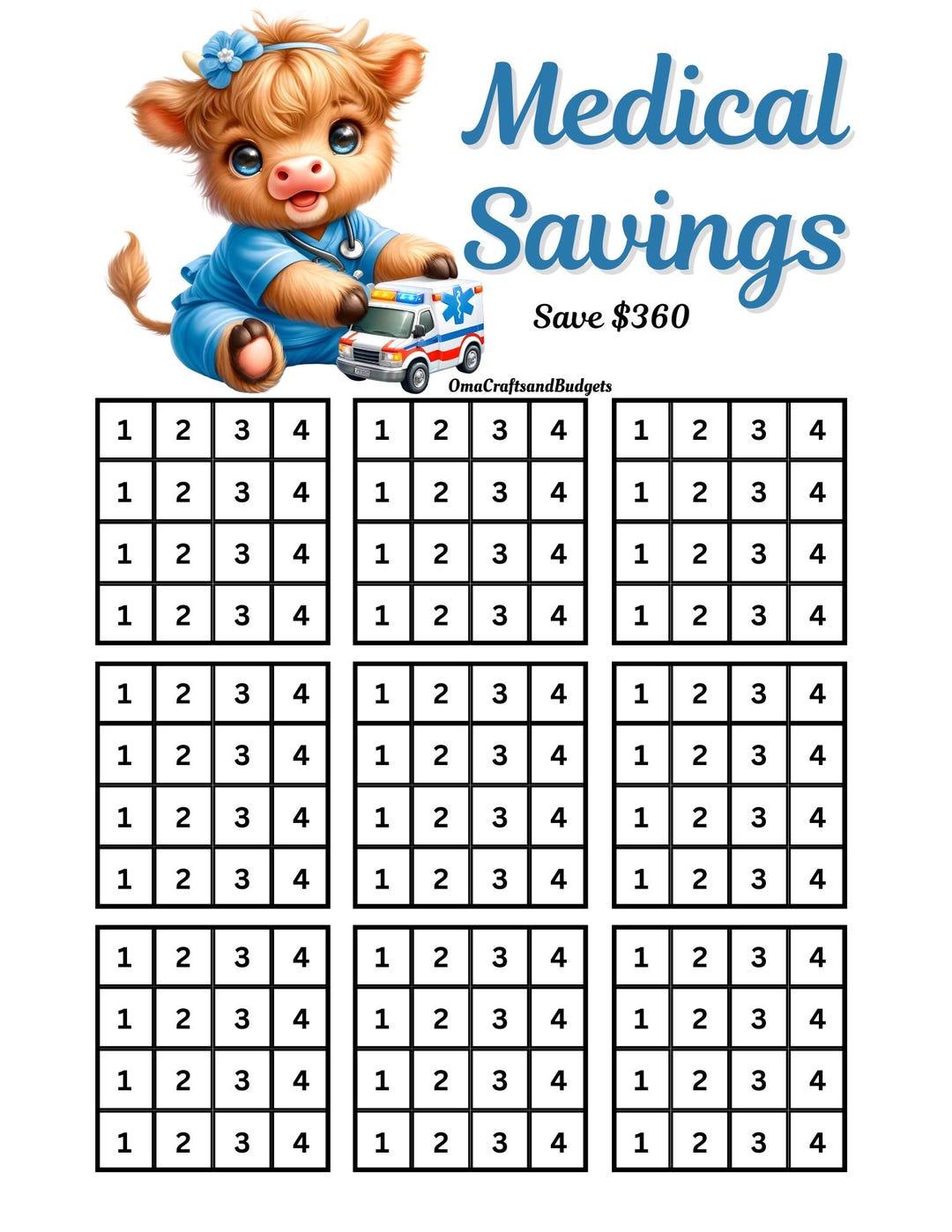 Highland Cow Medical Savings Challenge Digital - Etsy