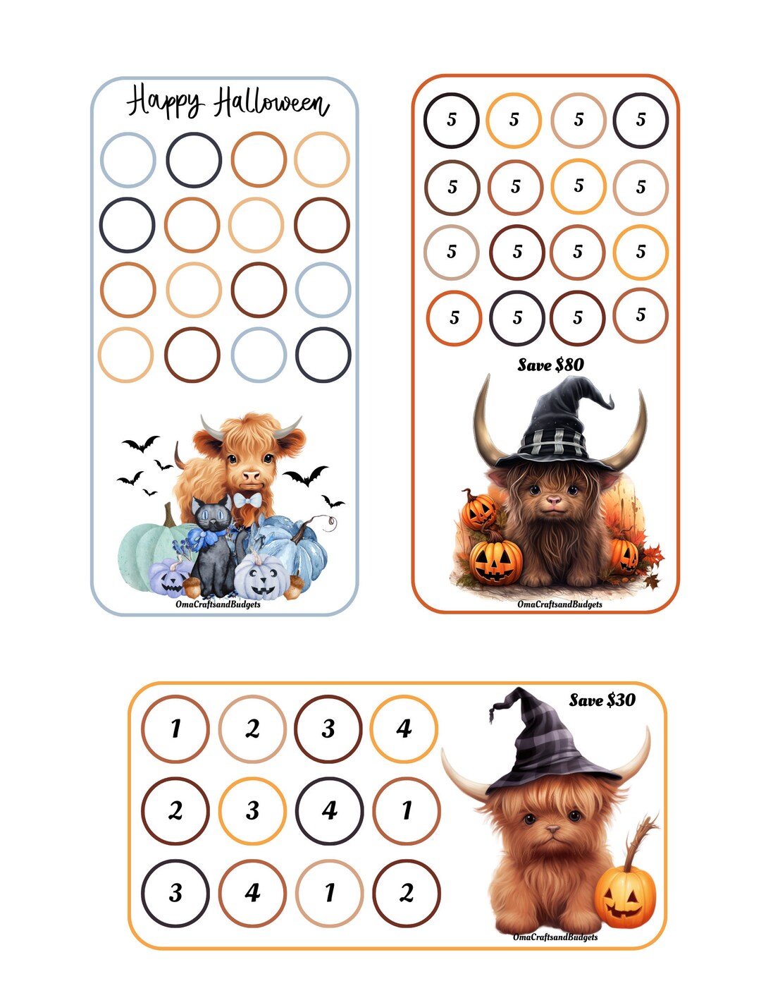 Highland Cow Halloween Mini Savings Challenges - Etsy