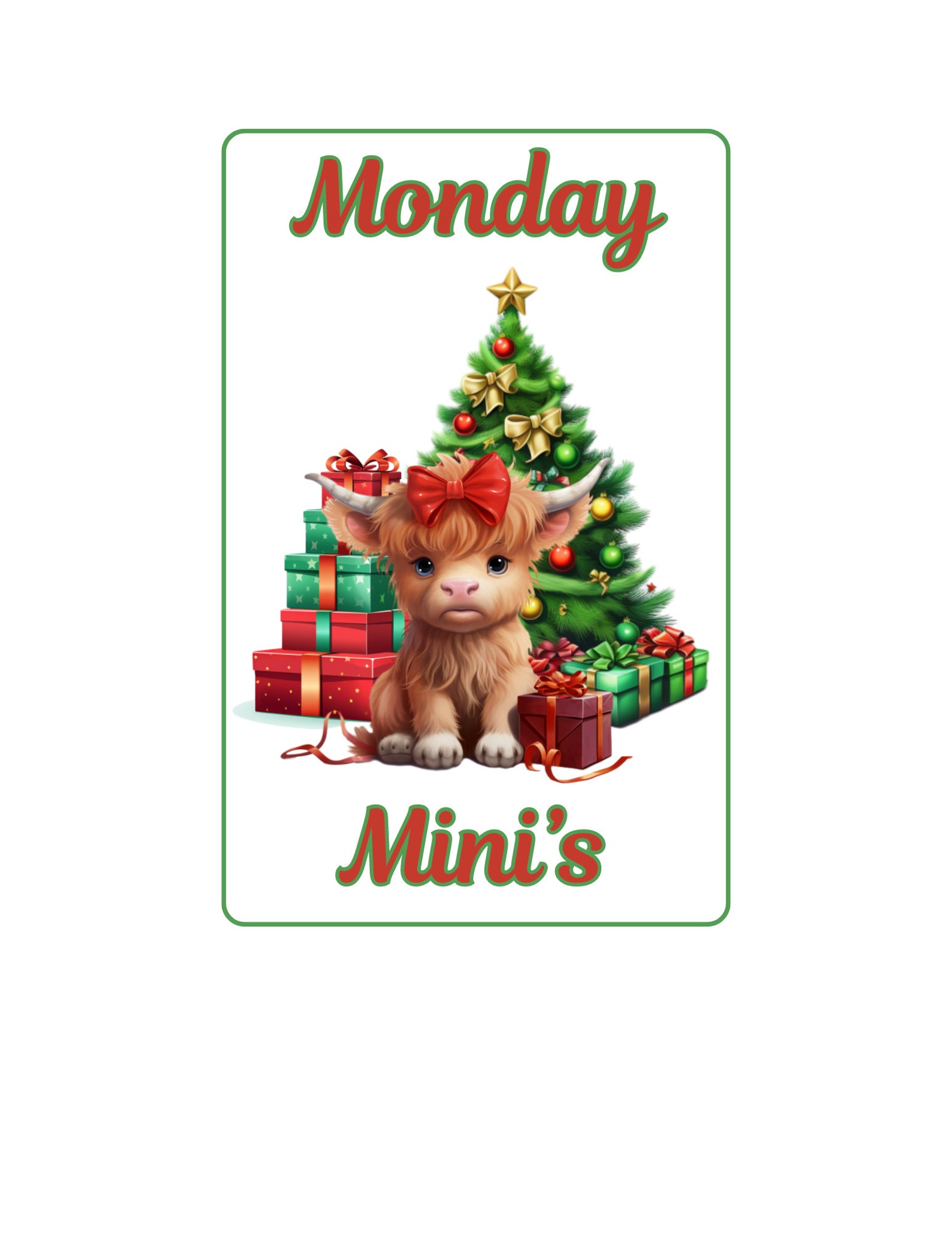Highland Cow Mini Monday's Christmas Printable - Etsy