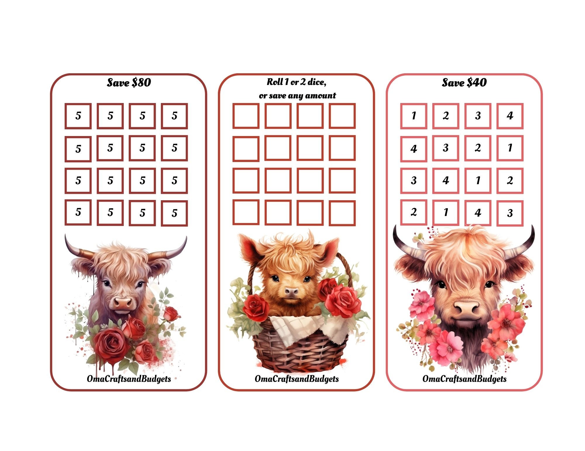 Highland Cow Roses Mini Savings Challenges - Etsy