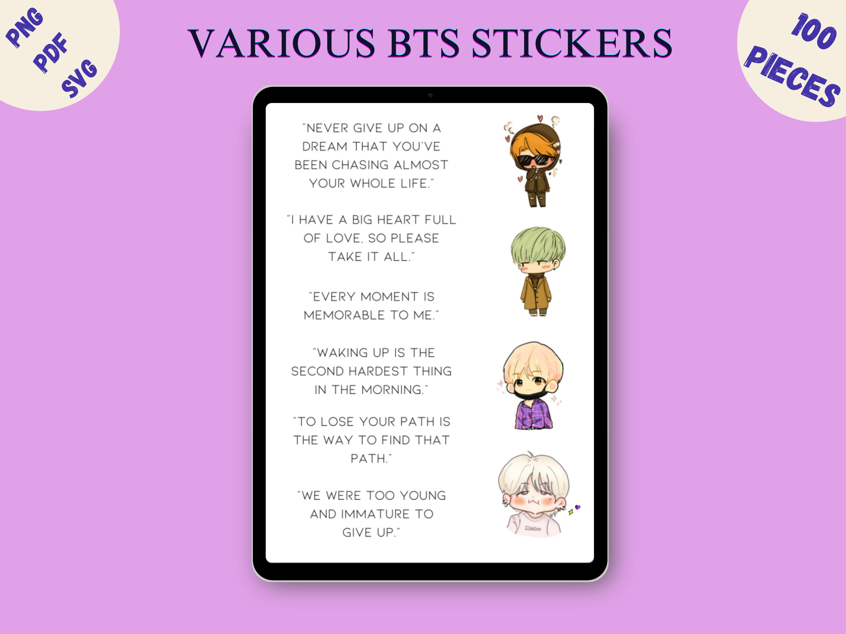 BTS 100 Stickers Pack Jungkook SVG Jimin SVG Jhope Svg Rm - Etsy