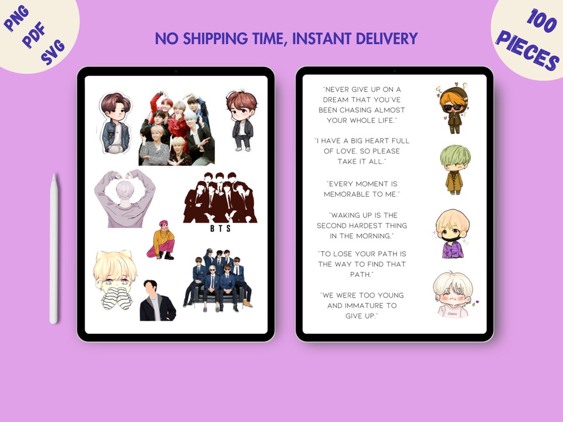 BTS 100 Stickers Pack Jungkook SVG Jimin SVG Jhope Svg Rm - Etsy